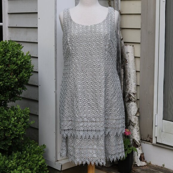 Alex Evenings | Dresses | Alex Evenings Plus Size Silver Grey Lace ...